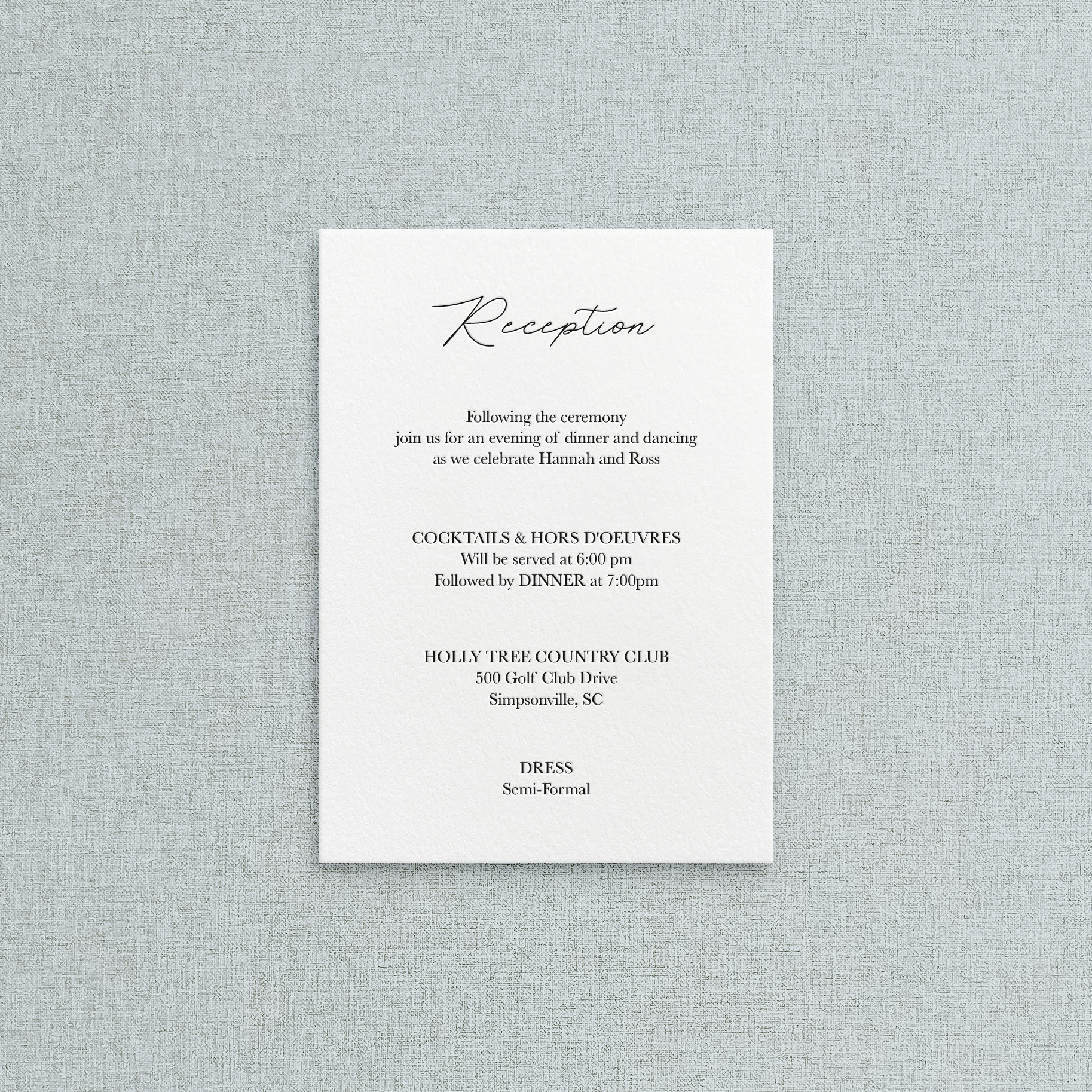 Hannah Curated Collection Letterpress Details Card